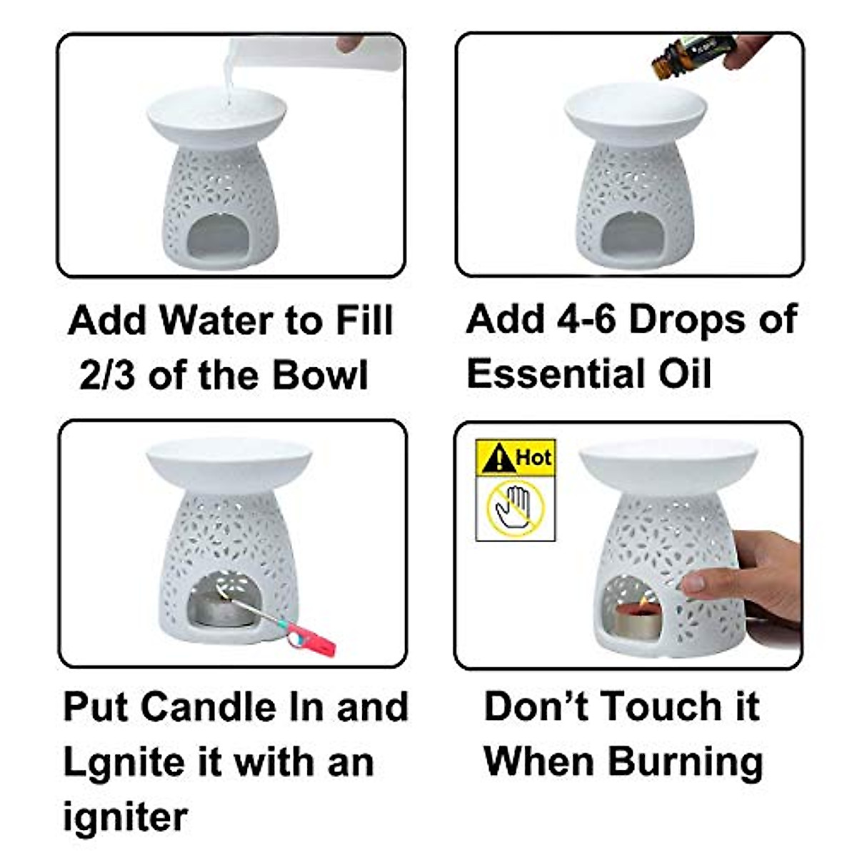 HwaGui - Ceramic Tea Light Holder & Wax Warmer Set of 2, Aromatherapy Essential Oil Burner, Great Decoration for Living Room, Balcony, Patio, Porch and Garden