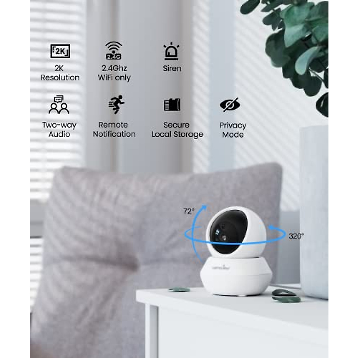 wansview Security Camera Indoor Wireless for Pet 2K Cameras for Home Security with Phone app and Motion Detection,Cat/Dog/Nanny/Baby Camera with Pan Tilt, SD Card & Cloud Storage, Works with Alexa