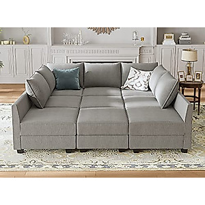 HONBAY Modular Sofa Sectional Couch U Shape Sofa with Ottomans Reversible Sectional Sleeper Sofa Modular Couch Bed with Storage, Grey