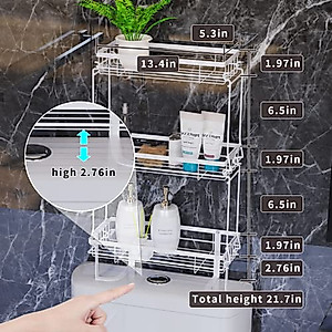 VIREESR Over The Toilet Storage Shelf, 1/2/3 Tier Bathroom Metal Storage Organizer Punch-Free Toliet Storage Shelf, Home Storage Rack with Hooks (3 Tier, White)