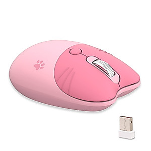 Lomiluskr Cute Cat Wireless Mouse, Lightweight Soundless Mouse, 2.4G Wireless Mice, Candy Colors, Kawaii Mouse for Girls and Kids (Pink)