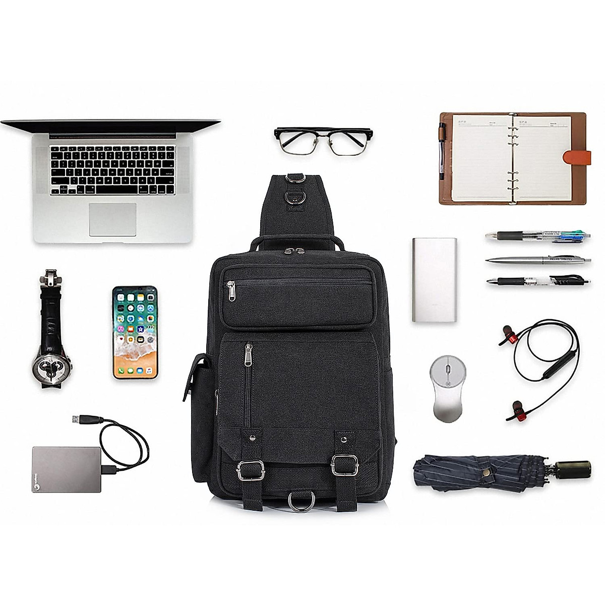 Messenger Bag for Men Canvas Sling Bag Crossbody Backpack Laptop Shoulder Bag Hiking Daypacks Casual Tactical Travel School (Dark blue-D)