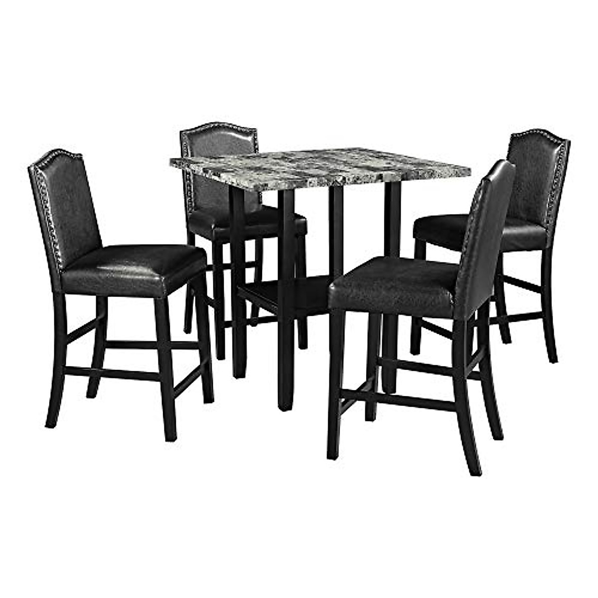 Danxee 5-Piece Counter Height Dining Set Faux Marble Top Counter Height Dining Table Set with 4 Leather-Upholstered Chairs and Bottom Shelf for Bar, Bistro, Dining Room, Kitchen (Gray)