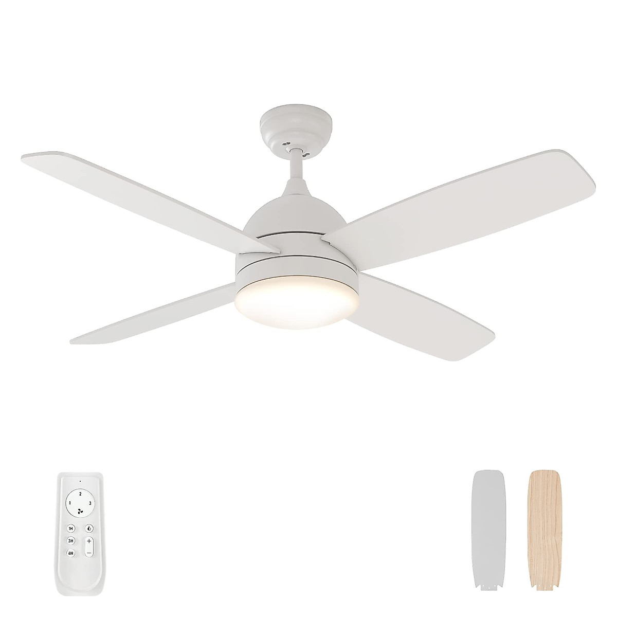 warmiplanet Ceiling Fan with Lights Remote Control, 48-Inch, White, 4-Blades
