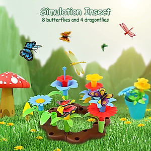 CUTE STONE Kids Gardening Tool Set, Garden Toys with Wheelbarrow, Watering Can, Shovel, Flower Garden Building Toy, Pretend Play Outdoor Indoor Toy, Activities Stem Toy Gifts for Boys Girls