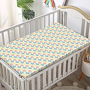 Pastel Themed Fitted Mini Crib Sheets,Portable Mini Crib Sheets Ultra Soft Material-Great for Boy or Girl Room or Nursery,24“ x38“,Salmon Pale Blue Yellow