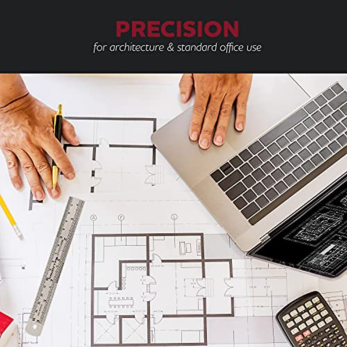 Breman Precision 3 Pack Metal Ruler Set - 1 6 Inch Ruler & 2 12 Inch Metal Rulers - Metal Straight Edge Ruler Set - Metal Ruler 12 Inch & 6 Inch - Inches & Millimeter Ruler - Precision Ruler Set