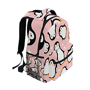 Cute Penguin Backpack for Boys Girls Kids Cartoon Pink Sea Animals Dots Student Bookbag School Bag 14 inch Laptop Backpacks Travel Daypack Shoulder Bag