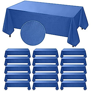 Jeyiour 15 Pcs Royal Blue Disposable Tablecloth Bulk 3 Ply Paper Plastic Rectangular Table Cover for Party Dining BBQ Picnic Buffet Camping Birthday Wedding Holiday, 54 x 108 Inches