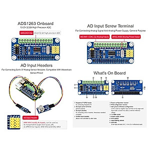 Waveshare High-Precision AD HAT, Compatible with Raspberry Pi 5/4B/3B/Zero/Zero W/Zero 2W/Pico/Pico W/Pico WH and Jetson Nano, ADS1263 10-ch 32-bit ADC