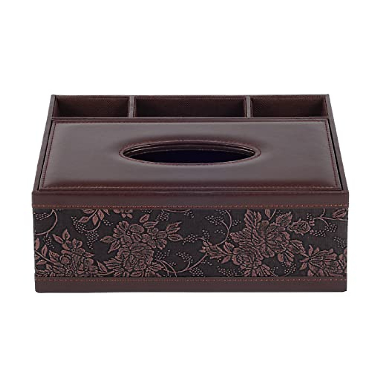 Multifunction PU Leather Tissue Box Holder/Cover Rectangular Upgrade Large Size Stationery Napkin Remote Control Storage Box,Facial Tissue Dispenser Organizer Caddy Home Office Supplies (Retro)