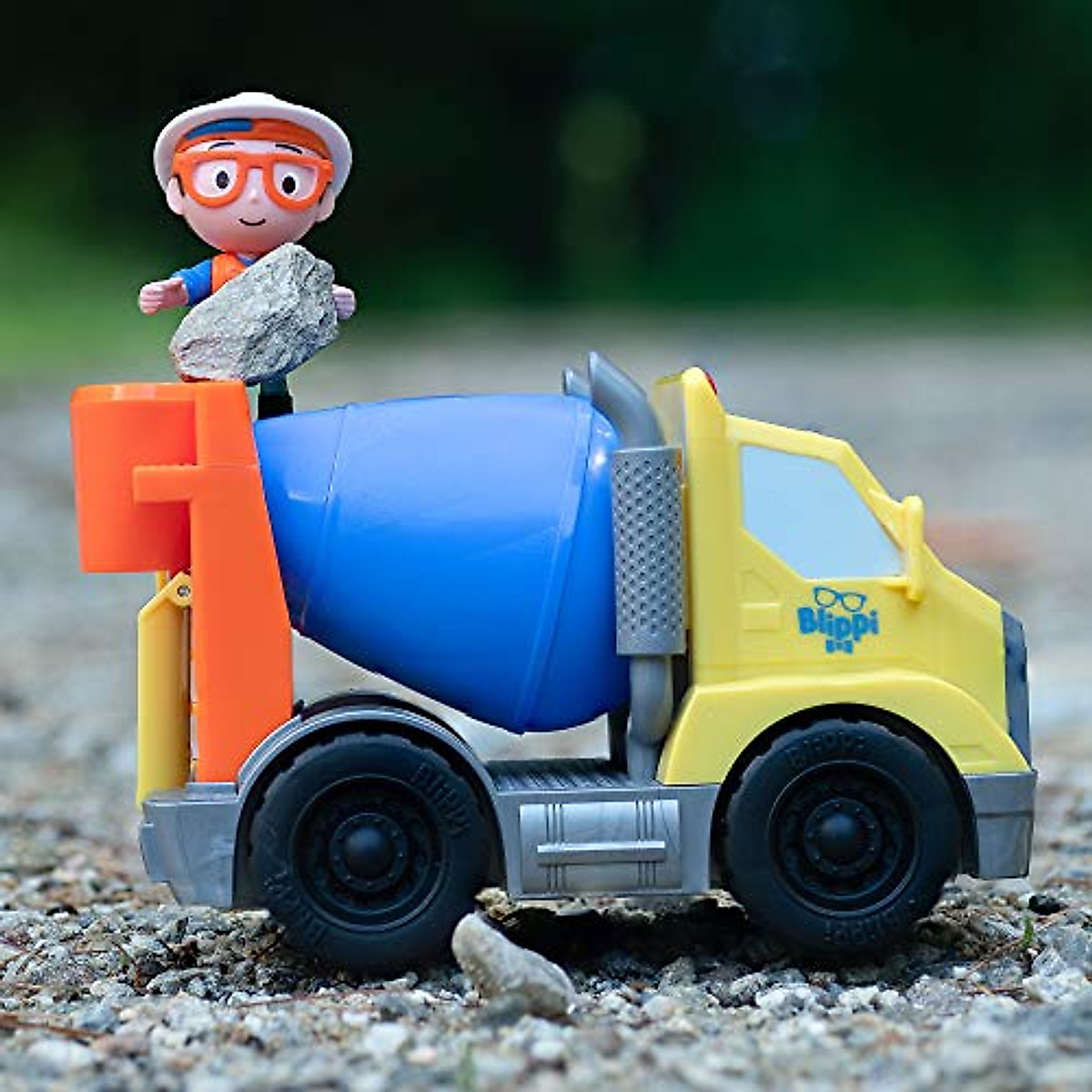 Blippi Cement Truck - Mini Vehicle with Freewheeling Features Including 2” Character Toy Figure Construction Worker - Imaginative Play for Toddlers and Young Kids
