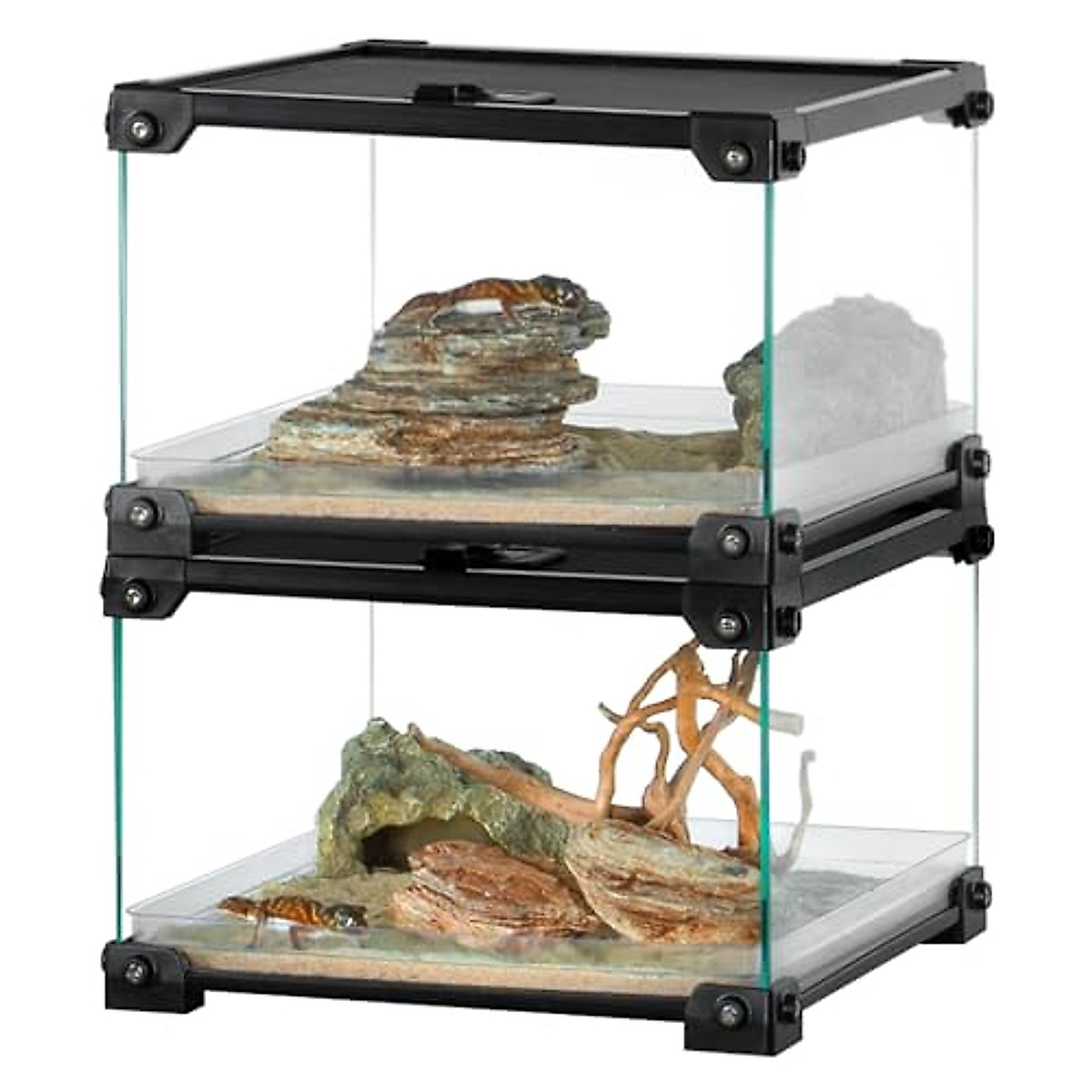 OIIBO Small Glass Reptile Terrarium 12.2" x 12.2" x 7.8" Top Feeding Reptile Tank Full View Visually Appealing Reptile Amphibians Habitat Enclosure