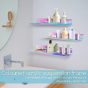 6 Packs Large Iridescent Wall Mounted Floating Shelf, ULENDIS 15.7 Inch Rainbow Clear Acrylic Display Shelves Organizer Nail Polish Rack, Wall Ledge Bookshelf for Bedroom Bathroom or Living Room Decor