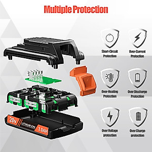 PEYESTEN 2 Pack 3000mAh 20v MAX Battery and Charger, Replacement for Black and Decker 20v Lithium Battery, Compatible with All Original Cordless Power Tools and Charger.