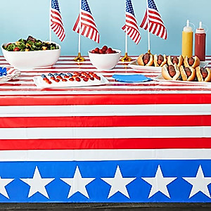 3 Pack American Flag Plastic Table Covers for Independence Day, Patriotic 4th of July Party Decorations (54 x 108 In)