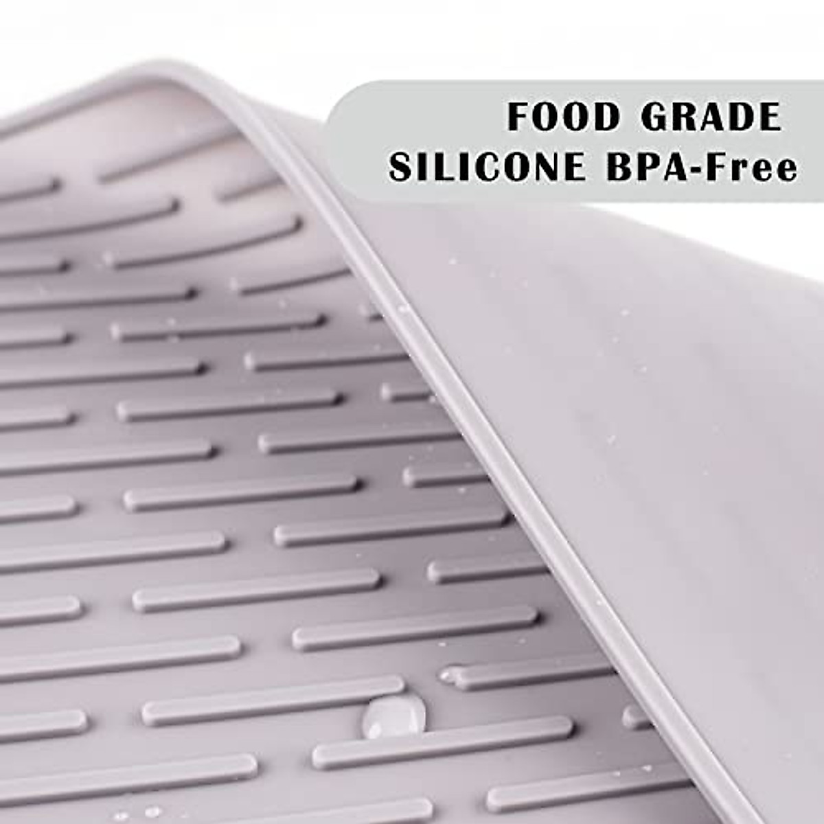 LeMuna Silicone Dish Drying Mat, Kitchen Sink Mat Non-Slip Easy Clean Heat-resistant, Dish Drainer Mat for Kitchen Counter, Sink, Refrigerator or Drawer liner (12" x 16")