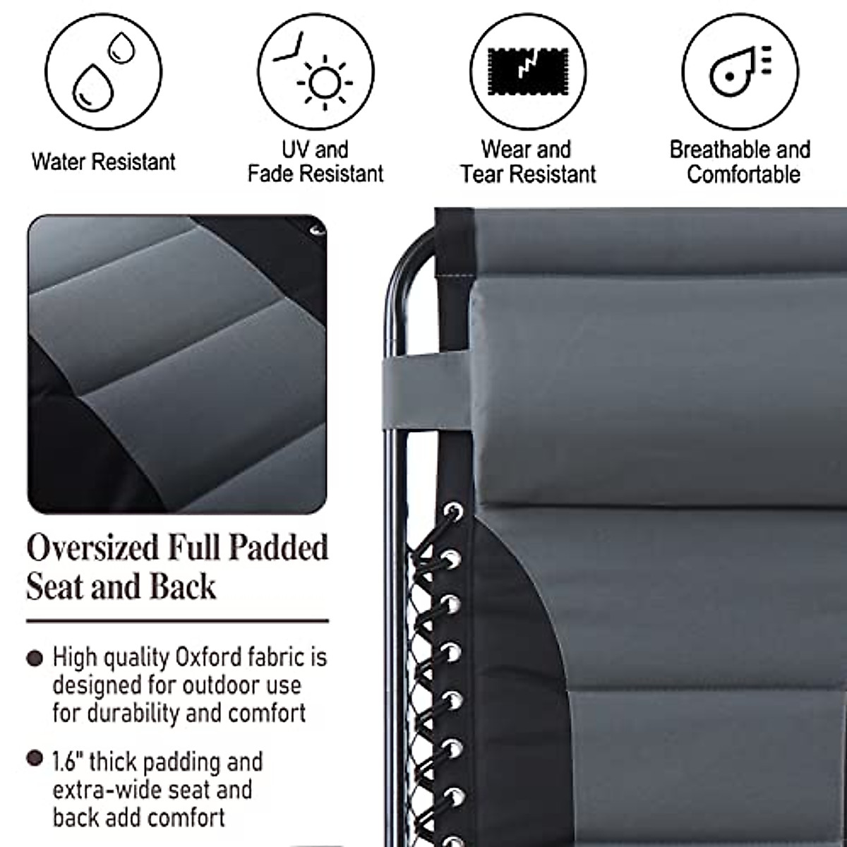 Sophia & Willliam Padded Zero Gravity Chair Recliner Lounge Chair with Free Cup Holder (Grey)