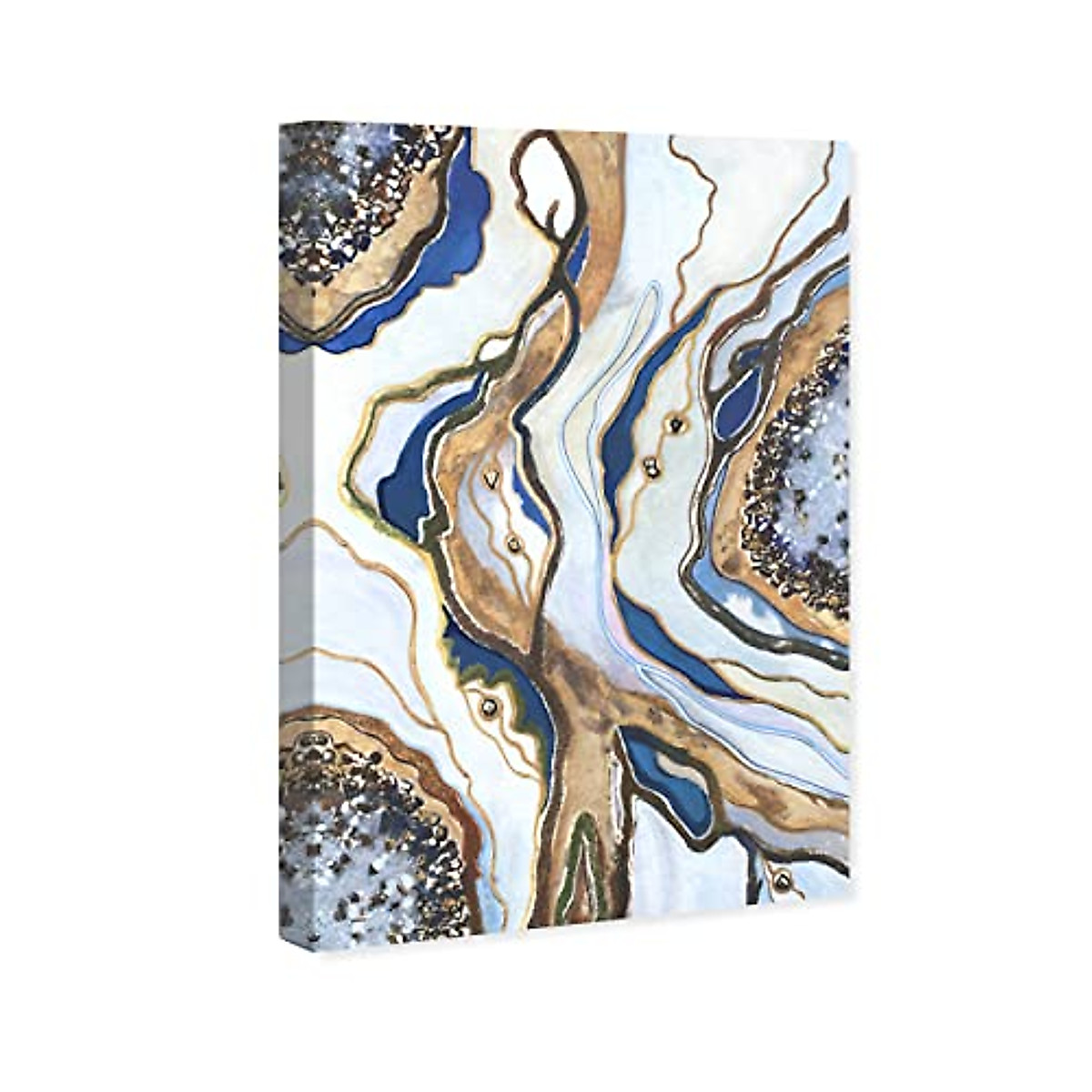 Wynwood Studio Abstract Modern Canvas Wall Art Shadows Play Living Room Bedroom and Bathroom Home Decor 24 in x 36 in Gold and Blue
