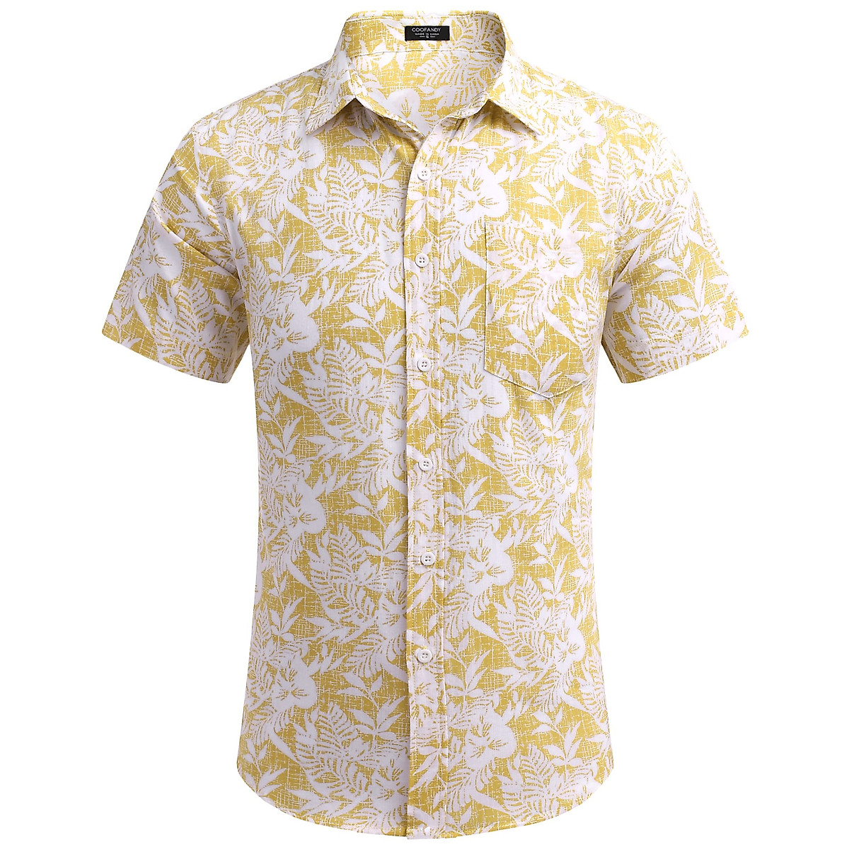 COOFANDY Mens Short Sleeve Button Up Shirt Summer Beach Linen Shirts Floral Palm