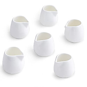 TAMAYKIM 3 oz Ceramic Cream Jugs, Mini Creamer Pitcher, White Porcelain Classic Creamers for Coffee, Tea, Milk, Jam, Sauces, 6 Pack