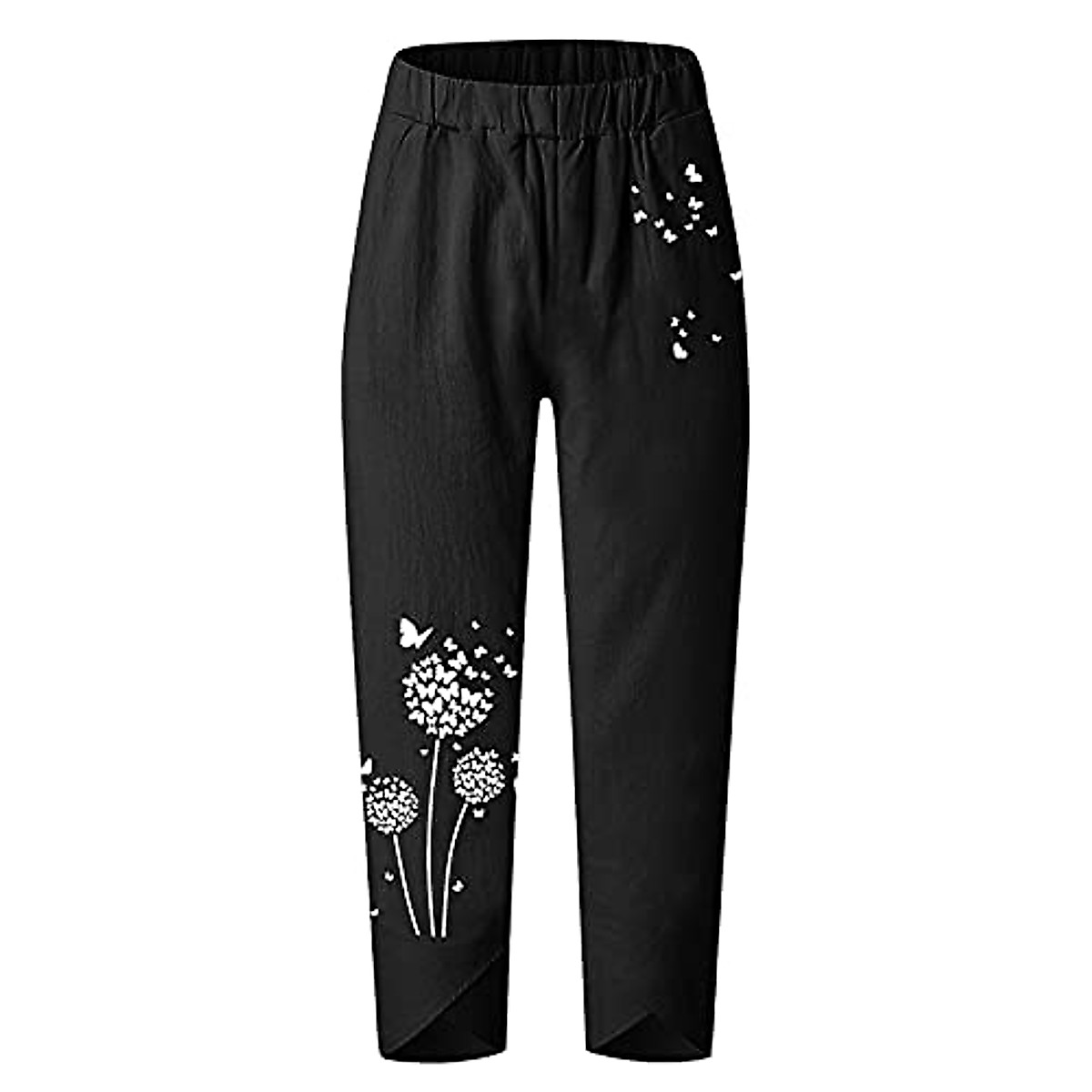 Mackneog Casual Capri Pants Wide Leg Wide Leg Loose Fitting Capri for Women Casual Summer Casual Linen Capris Cropped Cotton Black