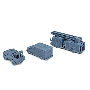 Outland Models Railroad Scenery Rescue Truck Set: Fire/Ambulance/Tow Pickup 1:160 N Scale