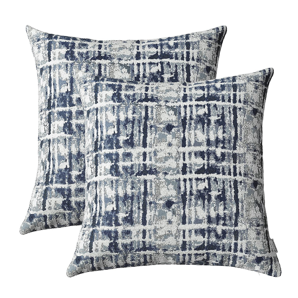 ROMANDECO Jacquard Decorative Throw Pillow Covers for Couch Set of 2, 18x18 Inches, Navy Blue