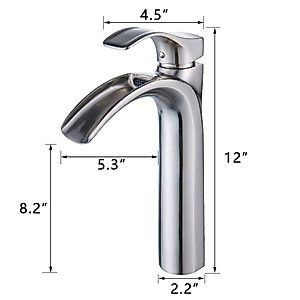 Yodel Faucet Waterfall Bathroom Sink Faucet Vessel Sink Faucet One Hole Single Handle Single Hole with Pop up Drain Stopper, Brushed Nickel