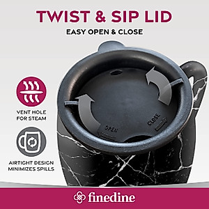 FineDine Double-Wall 18/8 Stainless-Steel Coffee Mugs with Spill-Resistant Lids Insulated Coffee Travel Mug with Comfortable Handle for Hot & Cold Drinks, Shatterproof Coffee Cups, 14 Oz. (Set of 2)