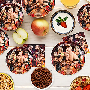 40Pcs Wrestling Party Supplies include 20 plates, 20 napkins for the Wrestling Birthday party Decoration