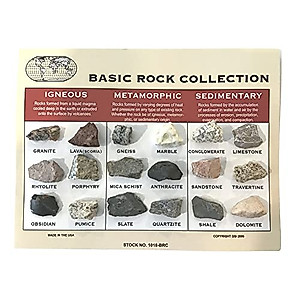 Rock Collection and ID Chart - 18 Rocks - Igneous, Metamorphic, Sedimentary - from DINOSAURS ROCK