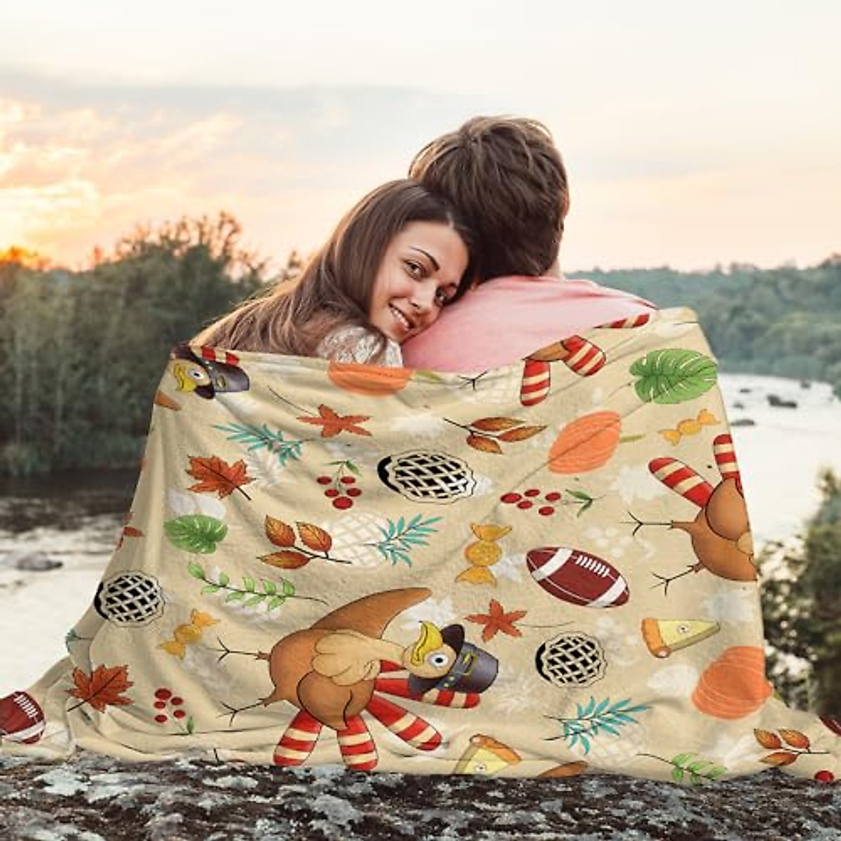 Thanksgiving Blanket Soft Throw Blanket Turkey Cozy Waarm Fleece Blanket Lightweight Bed Blanket for Women Men Kids All Season Blanket Office Home Sofa Travel Blanket 50"x60"