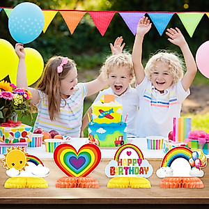 9 Pieces Rainbow Honeycomb Rainbow Party Decorations Cloud Sun Heart Balloon Decor Rainbow Centerpieces for Tables Rainbow Honeycomb Paper Centerpiece for Birthday Baby Shower