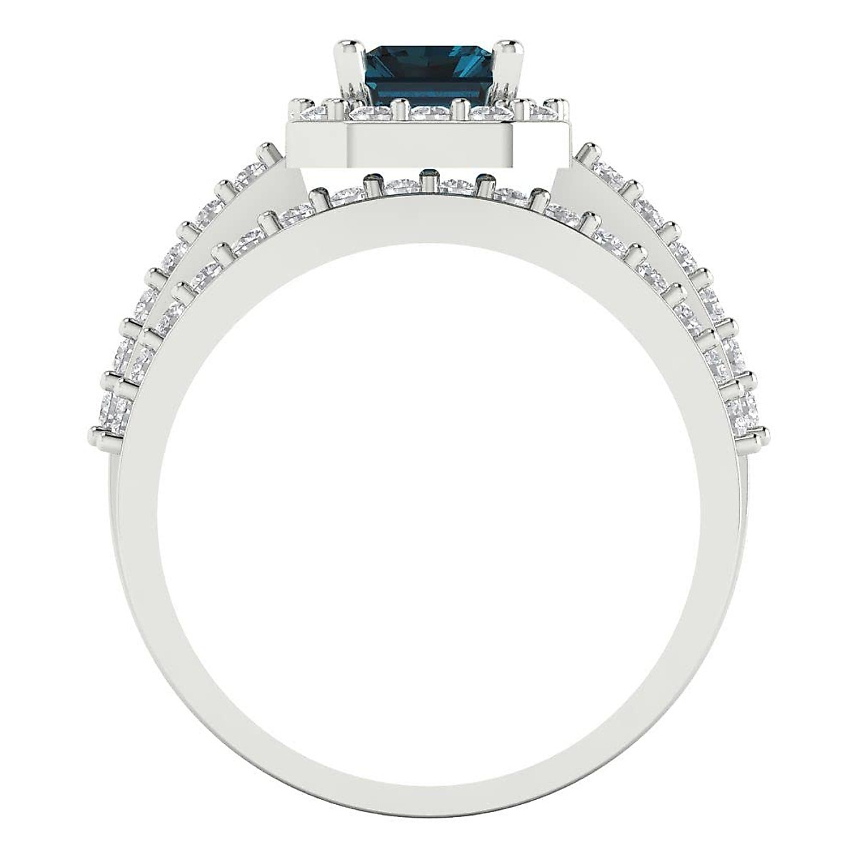 Clara Pucci 2.20ct Emerald Cut Halo Solitaire London Blue Topaz Engagement Promise Anniversary Bridal Ring Band set 14k White Gold 4.5