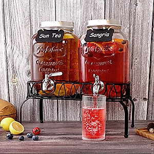 1 Gallon Beverage Dispenser with Stand, 18/8 Stainless Steel Spigot- [2 Pack] Airtight & Leakproof Glass Sun Tea Jar with Anti-Rust Lids, Drink Dispensers for Parties - Laundry Detergent Dispenser
