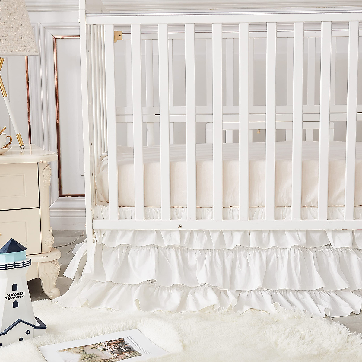 Brandream Luxury Diamond Nursery 6-Piece Baby Crib Bedding Set - White