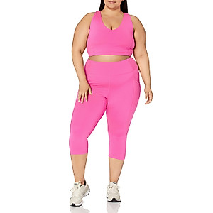 Amazon Essentials Women's Active Sculpt V-Neck Medium Support Sports Bra, Neon Pink, X-Large