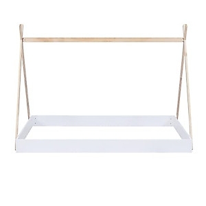 anwickjeff Full Size Tent Floor Bed with Triangle Structure, Moden Full Teepee Bed Platform Bed Frame,Wood Montessori Floor Bed for Kids Girls Boys (White+Natural)