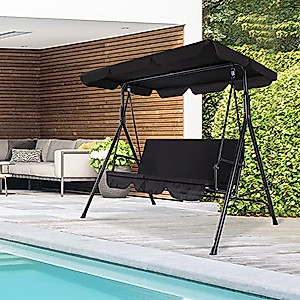 Funny Sunny 3 Seat Porch Swing Chair with Canopy - Outdoor Patio Swings with Adjustable Canopy and Removable Cushion, Durable Steel Frame Swing Best for Patio, Garden, Yard, Black