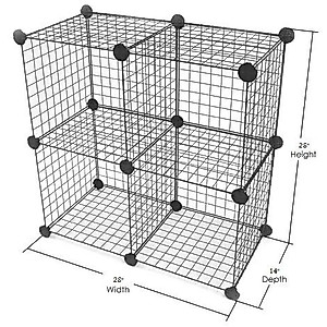 Only Garment Racks 4 Cube Mini Grid Unit with Back- Black