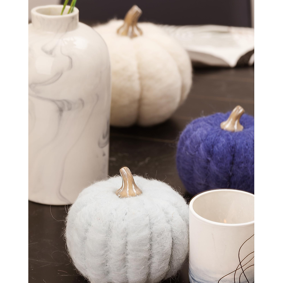 DN DECONATION Thanksgiving Resin Pumpkin Figurines with Wheat Design, 4Pcs Small Fall Pumpkin Statue, Fake Pumpkin Table Centerpiece for Harvest Fall Gift