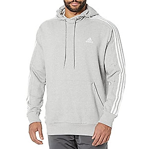 adidas Men's Essentials French Terry 3-Stripes Hoodie, Medium Grey Heather/White
