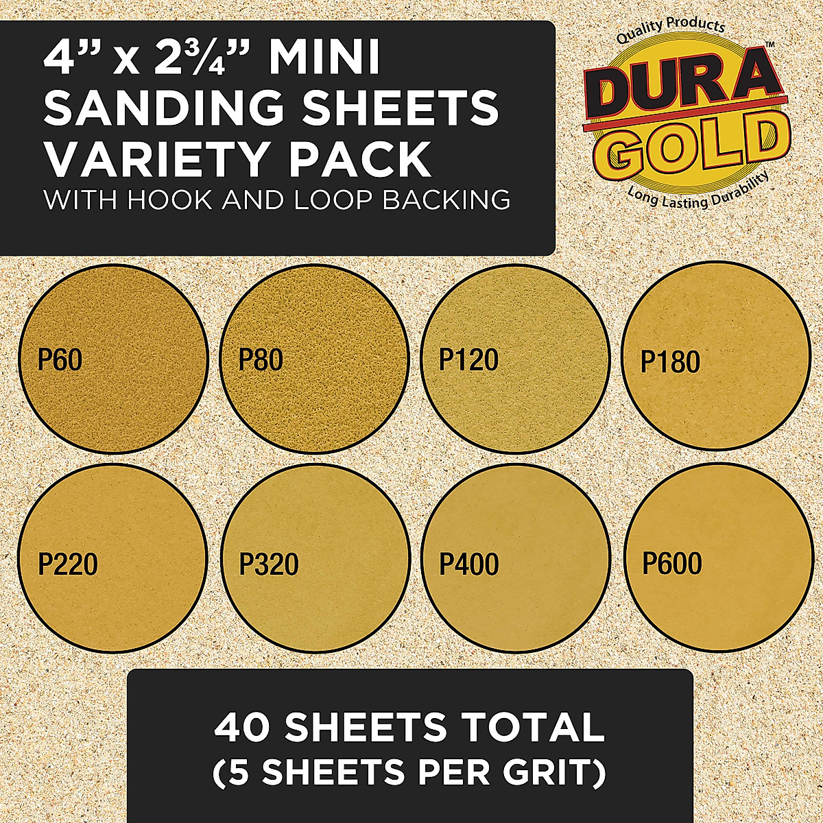 Dura-Gold 20-Piece Contoured Profile 5" Hand Sanding Block Set with 40 Sheet Hook & Loop Sandpaper Kit - Interchangeable Assorted Convex & Concave Shapes - Sand Wood Woodworking Furniture, Auto Paint
