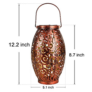 WENMER Solar Lantern Solar Hanging Lanterns Waterproof Outdoor Garden Solar Lanterns Outdoor Solar Powered Lantern Retro Metal for Patio Pathway Walkway Yard Christmas