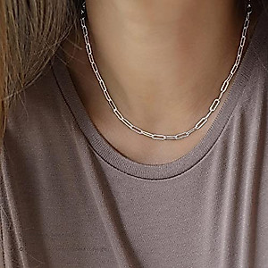 GLIJWELE Silver Chain Necklace for women 3mm Paperclip Chain Necklace Silver Chain Necklace for Women 925 Sterling Silver Paperclip Chain Silver Chain for women 18 Inch