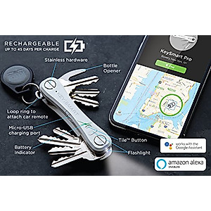 KeySmart Pro - Compact Smart Key Holder w LED Flashlight & Tile Bluetooth, EDC Key Organizer, Attach Car Key Fob, Other Mini Tools & Accessories (up to 10 Keys, White) - Discontinued