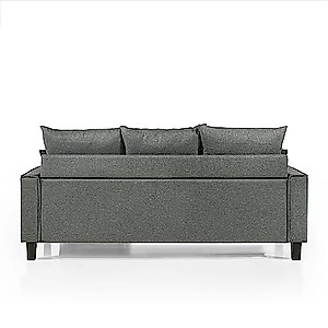 HOMES: Inside + Out Bevis Modern Convertible Sectional for Living Room and Bedroom, L-Shaped Couch with Linen Fabric for Apartment, 3 Seat Sofa with Chaise for Small Spaces and Office, Gray