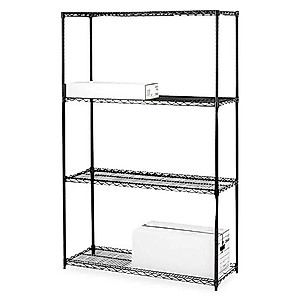 Lorell Starter Shelving Unit with 4 Shelves/4 Posts, 48" x 18" x 72", Black