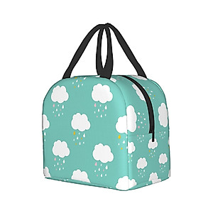 Cute Sky With Rainy Clouds Kawaii Lunch Box Travel Bag Picnic Bags Insulated Durable Shopping Bag Back To School Reusable Waterproof Bags For Man Woman Girls Boys